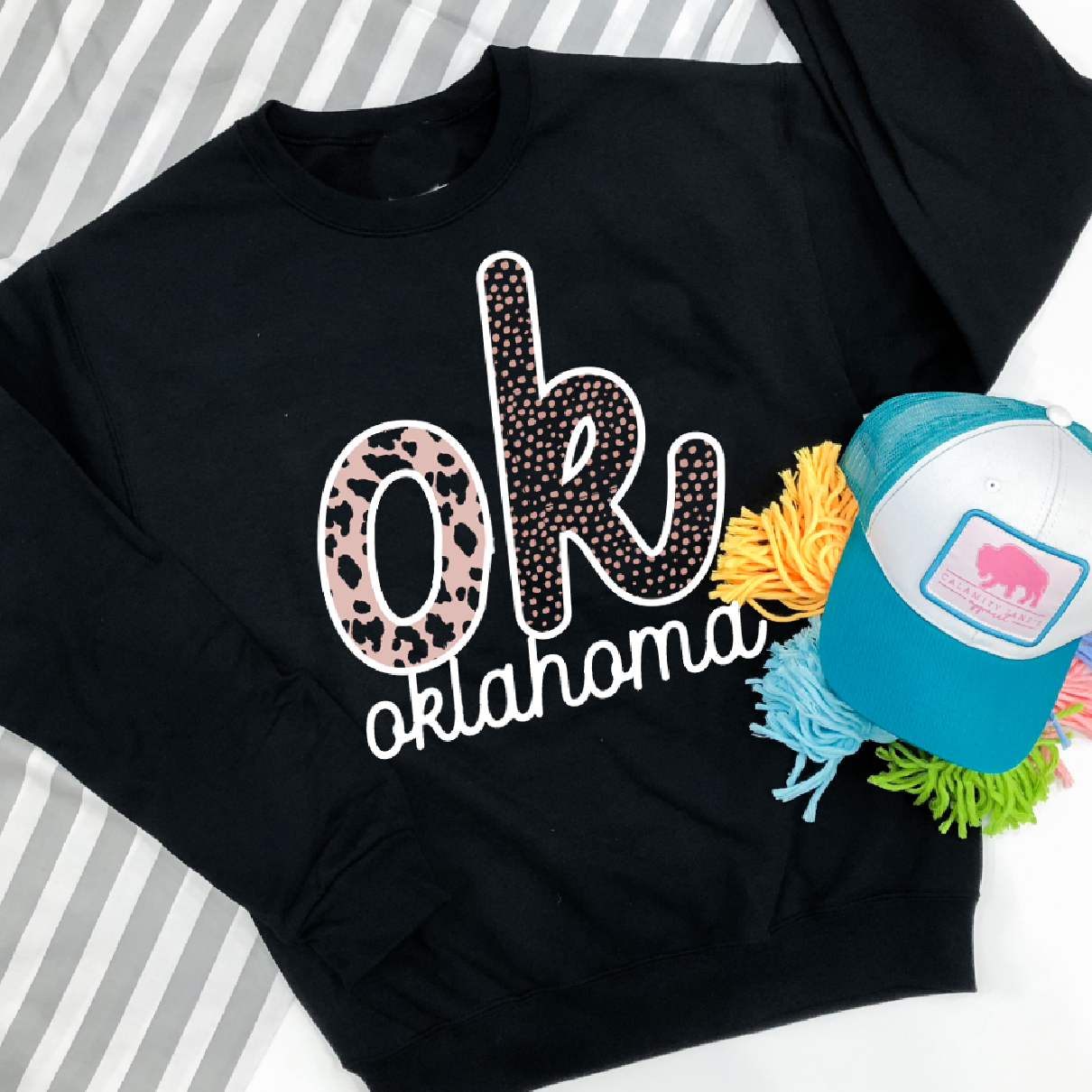 OKLAHOMA: OK Script Dotted Pattern (SWEATSHIRT) – Calamity Jane's Apparel